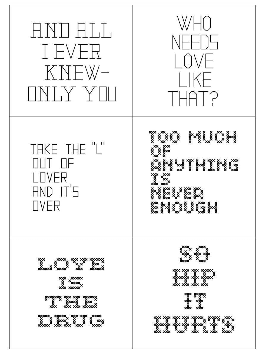 PDF: SIX charts of 80s Lyrics – Subversive Cross Stitch